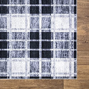 Abani 5' x 8' Rectangular Area Rugs - Cream Grey Farmhouse Plaid Polypropylene, Non-Shedding and Stain Resistant Machine Washable Large Rugs