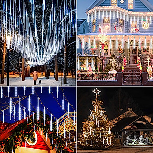 BrizLabs Christmas Meteor Shower Lights, 12 inch 10 Tubes 240 LED Cool White Falling Rain Christmas Tree Light, Outdoor Cascading Icicle Plugin Christmas Light with Timer for Xmas Tree Holiday Decor