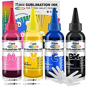 Printers Jack Sublimation Ink Four Pack 400 ML Ultra Vivid for Epson C88 C88+ WF7710 ET2720 Inkjet Printers Heat Press Transfer on Mugs, Polyester Shirts etc