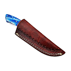 Smart & Sharp Custom Handmade Damascus Steel Hunting Knife/Skinning Knife AA-17301 (Red & Blue Wood)
