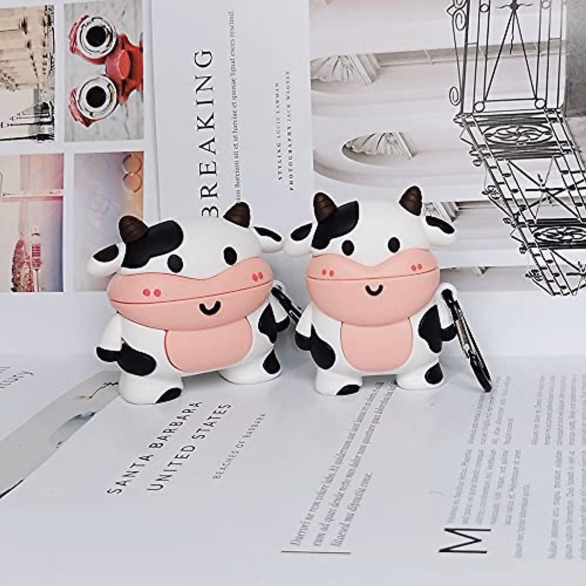 Compatible for Airpod Case 1/2 Cow, Cartoon 3D Silicone Protective Skin Cover for Airpod Case Cute Cow, Boys Girls Kids Teens Women Cute Kawaii Fashion Funny Cases for Airpods 1&2 (Cow)