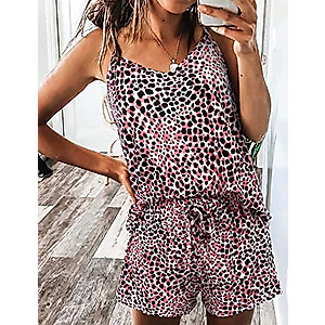 Ekouaer Women Leopard Pajamas Camisole Short Sets 2 Piece Pj Nightwear Sleepwear
