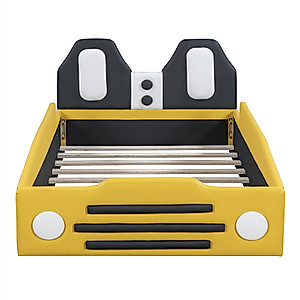 Merax Race Car Bed Frame for Boys,Soft PU Leather Twin Bed for Kids with Wheels,Soft Headboard and Guard Board,Fits Standard Twin Mattress(Mattress not Included)