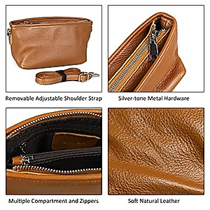 Brown Crossbody Purses for Women, Leather Small Clutch Phone Bags Cross Body Purses and Handbags (Cognac Brown)