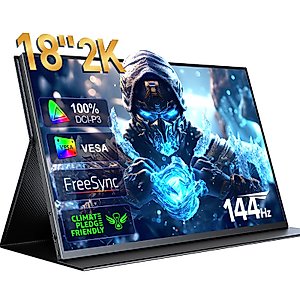 UPERFECT 2K 144Hz Portable Gaming Monitor 18" 2560x1600 QHD 100% DCI-P3 FreeSync HDR Laptop w/VESA, Frameless Matte IPS Eye Care Second Monitor for Game Console (UGame K118)