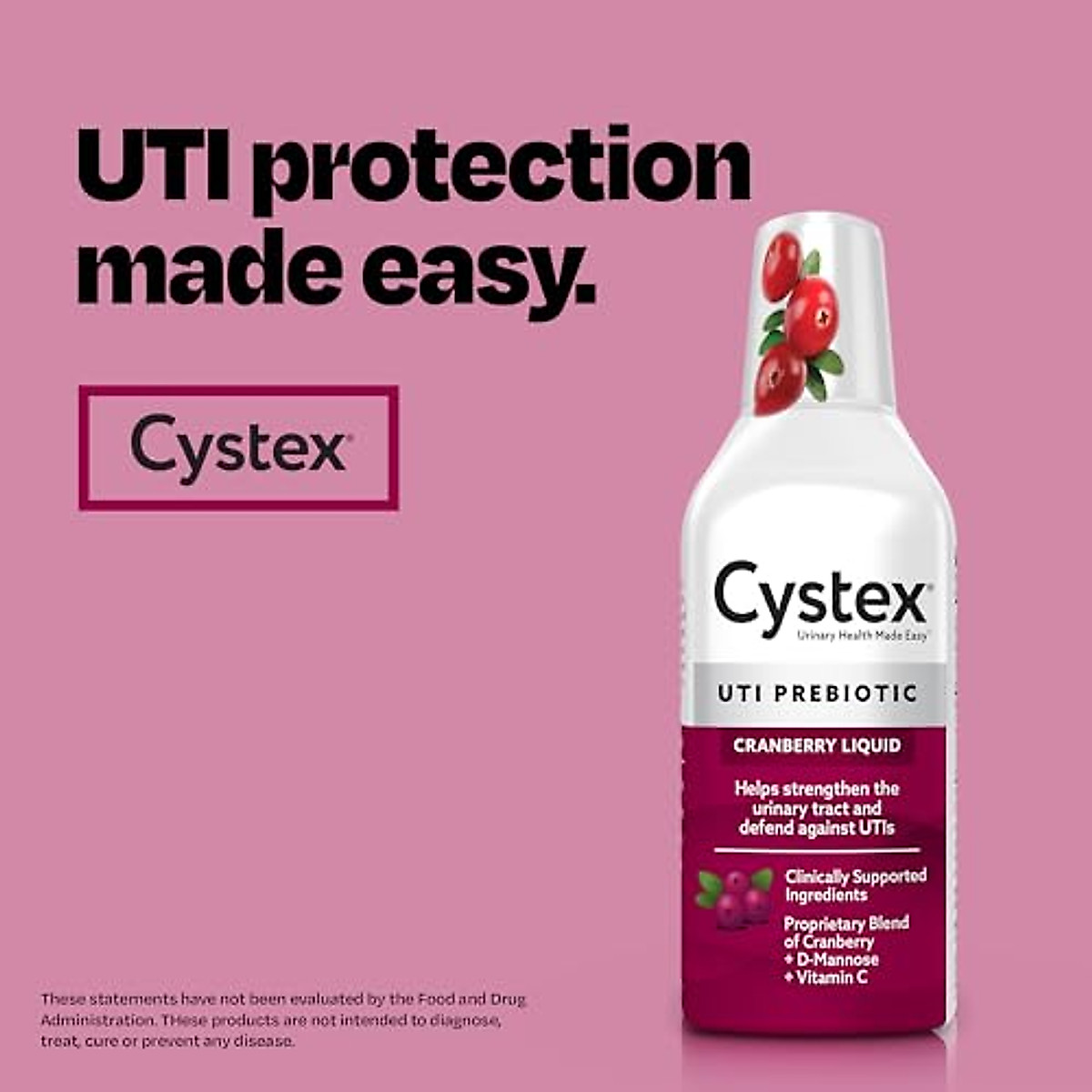 Cystex Urinary Tract Infection Support and Prevention for Men and Women, Cranberry Prebiotic Supplement for UTI Protection & Urinary Health Maintenance, D-Mannose & Vitamin C, 7.6 oz (2 Pack)