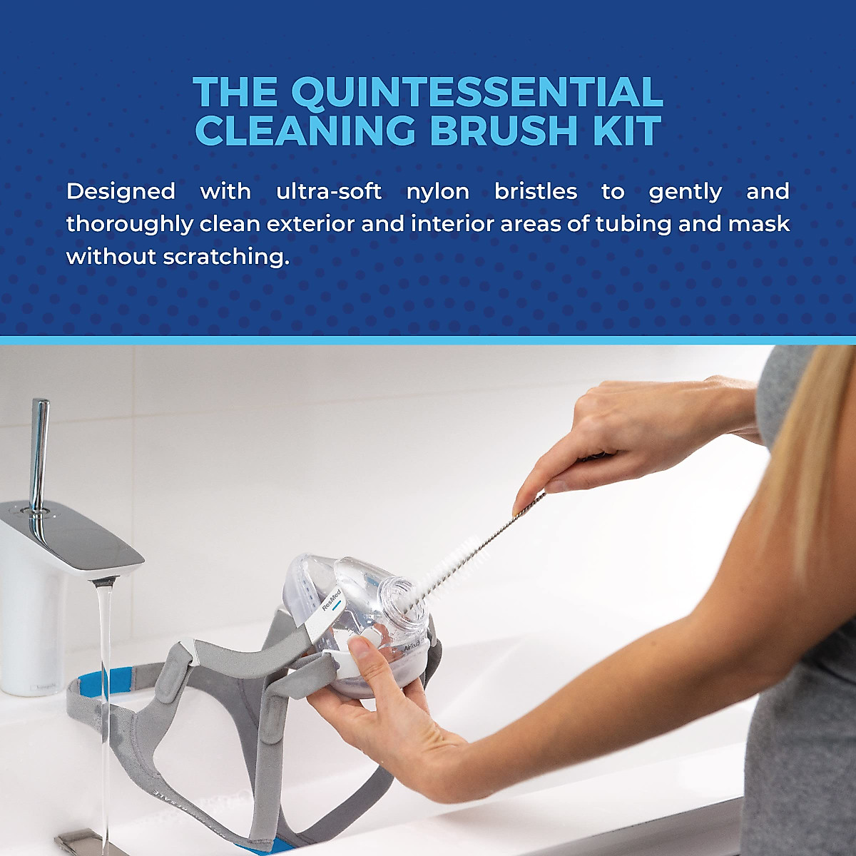 CPAP Tube Cleaning Brush by Snugell - Tube and CPAP Mask Cleaning Brush - Standard 22mm Tubing Diameter - Clean Exterior and Interior of Tubing and Mask - Flexible Brush (84 in) - Handy Brush (7 in)