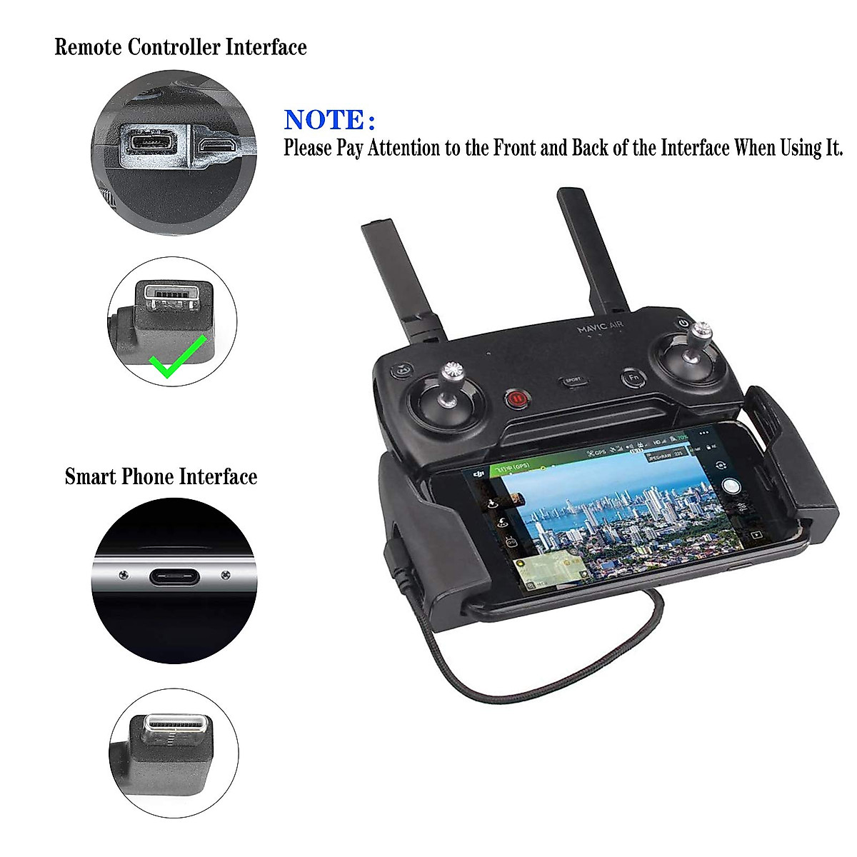 RCstyle Durable Micro USB-IOS Cable Compatible with DJI Mavic Air/Pro/Mini/Spark (to Type-C)