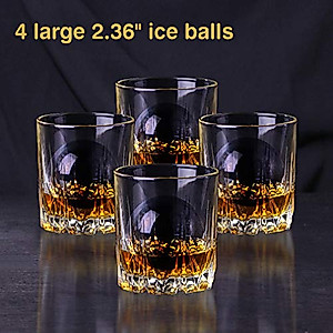 TINANA Crystal Clear Ice Ball Maker, 4 Cavity Large Clear Ice Balls Form, 2.5” Round Ice Sphere Trays for Whiskey, Cocktail, Brandy, Bourbon