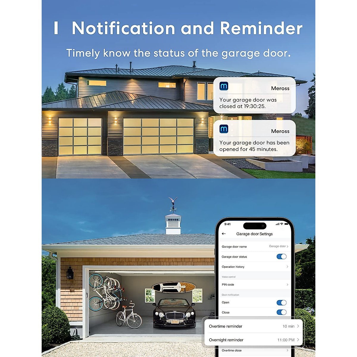 meross Smart Garage Door Opener Remote with External Antenna, Up to 3 Single Doors, APP Control, Compatible with Amazon Alexa, Google Assistant, SmartThings