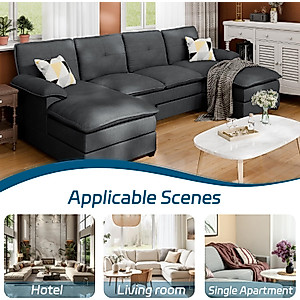 SUNLEI 110" U-Shaped Living Room Furniture Set, 4 Seat Sectional Sofa with Double Chaise for Apartment, Modern Fabric Modular Couch Sleeper for Living Room, Black