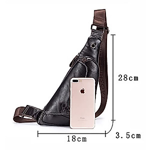 RC ROCKCOW Genuine Leather Sling Backpack Men's Leather Sling bag Triangle Crossbody Bags Multi-pocket Chest Bag Crossbody Daypack with Earphone Hole Casual Crossbody Shoulder Chest Daypack