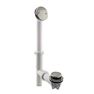 Westbrass 593244-07 14" x 1-1/2" White Tubular Bathtub Waste & Overflow Assembly with Tip-Toe Drain Plug and 2-Hole Faceplate, 1-Pack, Satin Nickel