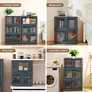 BROVIEW V6 Storage Bins with Lids, 102 QT Stackable Storage Bins with Wheels, Collapsible Storage Bins with Doors, Folding Storage Cabinets for Closet, Home Office Dorm Organizer Essential, Green