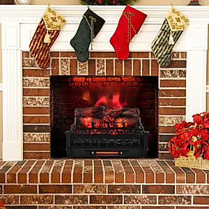 Tangkula 20 Inch Electric Fireplace Log Set Heater with Adjustable Temp, Overheating Protection, Realistic Pinewood Ember Bed, Infrared Quartz Electric Fireplace Insert for Home & Office Decor, 1500W