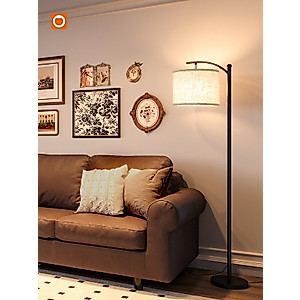 addlon Floor Lamp with 3CCT LED Bulb (9W), Lamp for Living Room with Beige Linen Lamp Shade, Modern Standing Lamp Floor Lamps for Bedrooms - Black