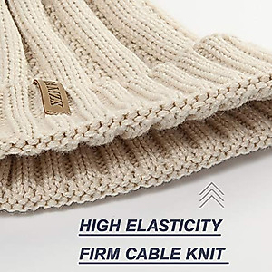 SAMZX Womens Winter Hat Thick Cable Knit Warm Beanie for Women with Faux Fur Pom Pom Hat Black
