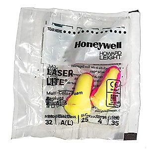 Howard Leight 3301105 Laser Lite Ear Plugs, Pink&Yellow, 20 Pairs