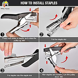 Plier Stapler, Heavy Duty Desk Staples 20 Sheets Paper Capacity Manual Stapler Save 60% Power, for Home School Supplies Portable Handheld Stapling Packaging Staple Gun for Warehouse Desk Office, Black