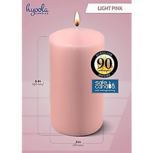Hyoola Light Pink Pillar Candles 3x6 Inch - 6 Pack Unscented Pillar Candles Bulk - European Made