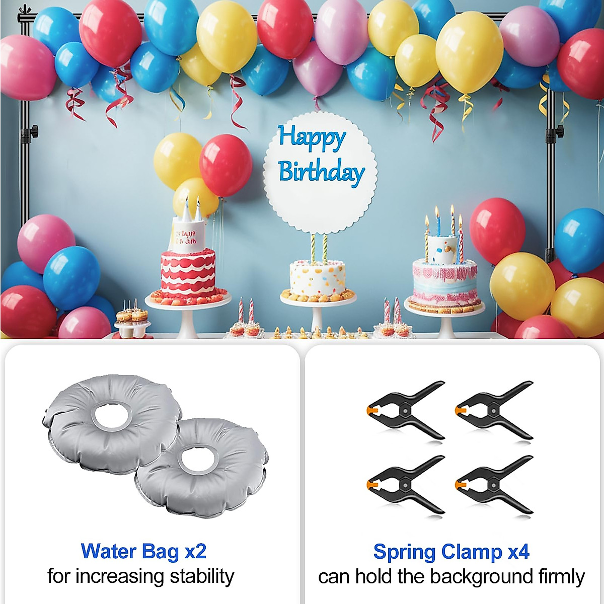 EMART Backdrop Stand, 6.3x10.2 ft Adjustable Photo Background Pipe and Drape Photography Kit with Heavy Duty Metal Base for Parties, Wedding, Video Studio, Birthday - Black