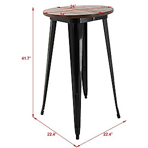 Brage Living 42" Round Metal Dining Table with Elm Wood Top