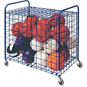 Champion Sports Portable Ball Cart with Lockable Hinge Cover - Sports Equipment Storage Locker with Caster Wheels - Ball Organizer Holds 24 Sports Balls, Mobile Locking Ball Cage (Full Size)