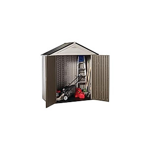 Rubbermaid Resin Outdoor Storage Shed With Floor (7 x 3.5 Ft.), Weather Resistant, Brown/Grey, Organization for Home/Lawn Mower/Backyard Equipment/Bike Storage/Pool Supplies