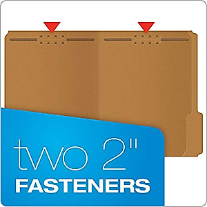 Pendaflex Fastener Folders, 2 Fasteners, Letter Size, Kraft, 1/3 Cut Tabs, in Left, Right, Center Positions, 50 Per Box (FK212),Brown