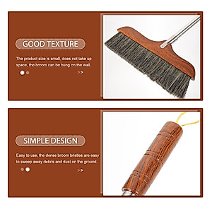 Yardwe Horse Hair Soft Bristle Broom Wooden Handle Angle Broom Floor Cleaning Broom Hair Removal Sweeper Carpet Sweeping Brush for Indoor Outdoor Kitchen