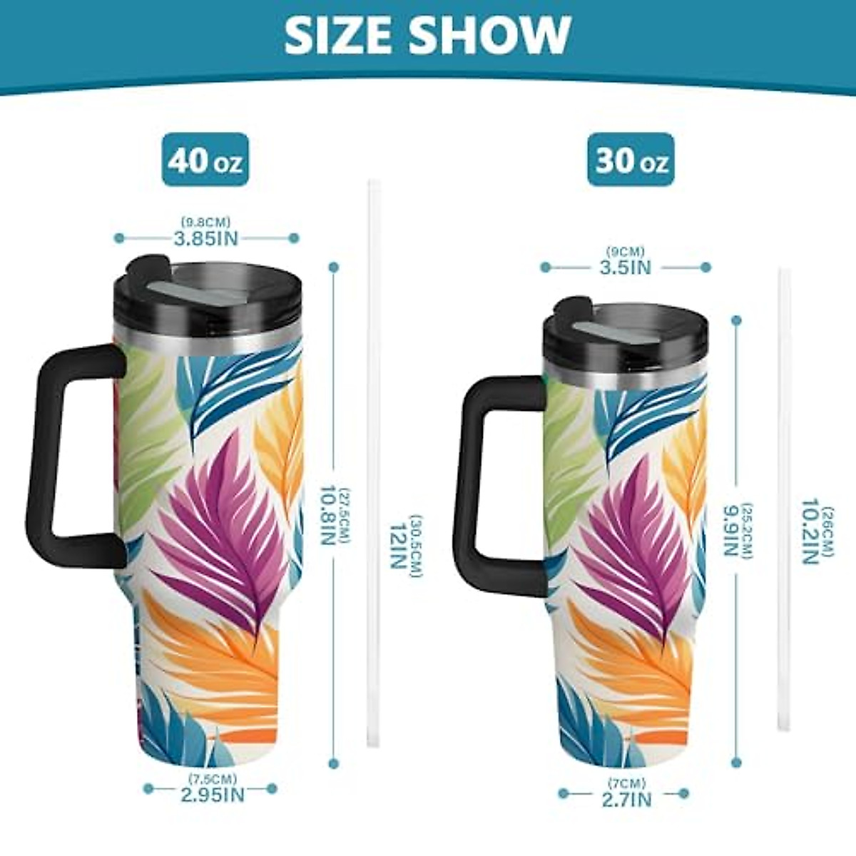 FRCSDIY Colored Leaves Insulated Tumbler with Handle and Straw Lid,30oz Leakproof Stainless Steel Cup BPA-Free Water Bottle