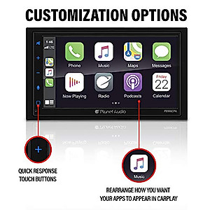 Planet Audio P9900CPA Apple Carplay Android Auto Car Multimedia Player - Double-Din, 6.75 Inch LCD Touchscreen, Bluetooth, MP3-USB-Aux in, Am/FM Car Radio, No CD-DVD