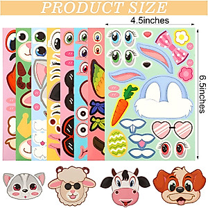Zonon 48 Pieces Make a Face Animal Stickers 8 Designs Make Your Own Farm Animal Stickers Zoo Themed Fun Stickers for Kids Party Favors, Rewards, Art Craft