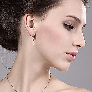 Gem Stone King 925 Sterling Silver Green Peridot and White Diamond Accent Hoop Earrings For Women (0.83 Cttw, Gemstone Birthstone, 22MM = 0.85 Inches Diameter)