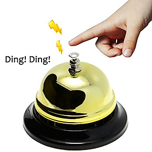 WEKOIL Call Bell Golden Desk Service Bell Customer Ding Bell for Restaurant Hotel Room Kitchen Party School Classroom Office Elderly Teachers Students Large Bright Bell 3.35 inch