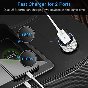 Otostar Dual USB Car Charger, 4.8A Output, Bling Crystal Diamond Car Decorations Accessories Fast Charging Adapter for iPhones Android iOS, Samsung Galaxy, LG, Nexus, HTC (Silver)