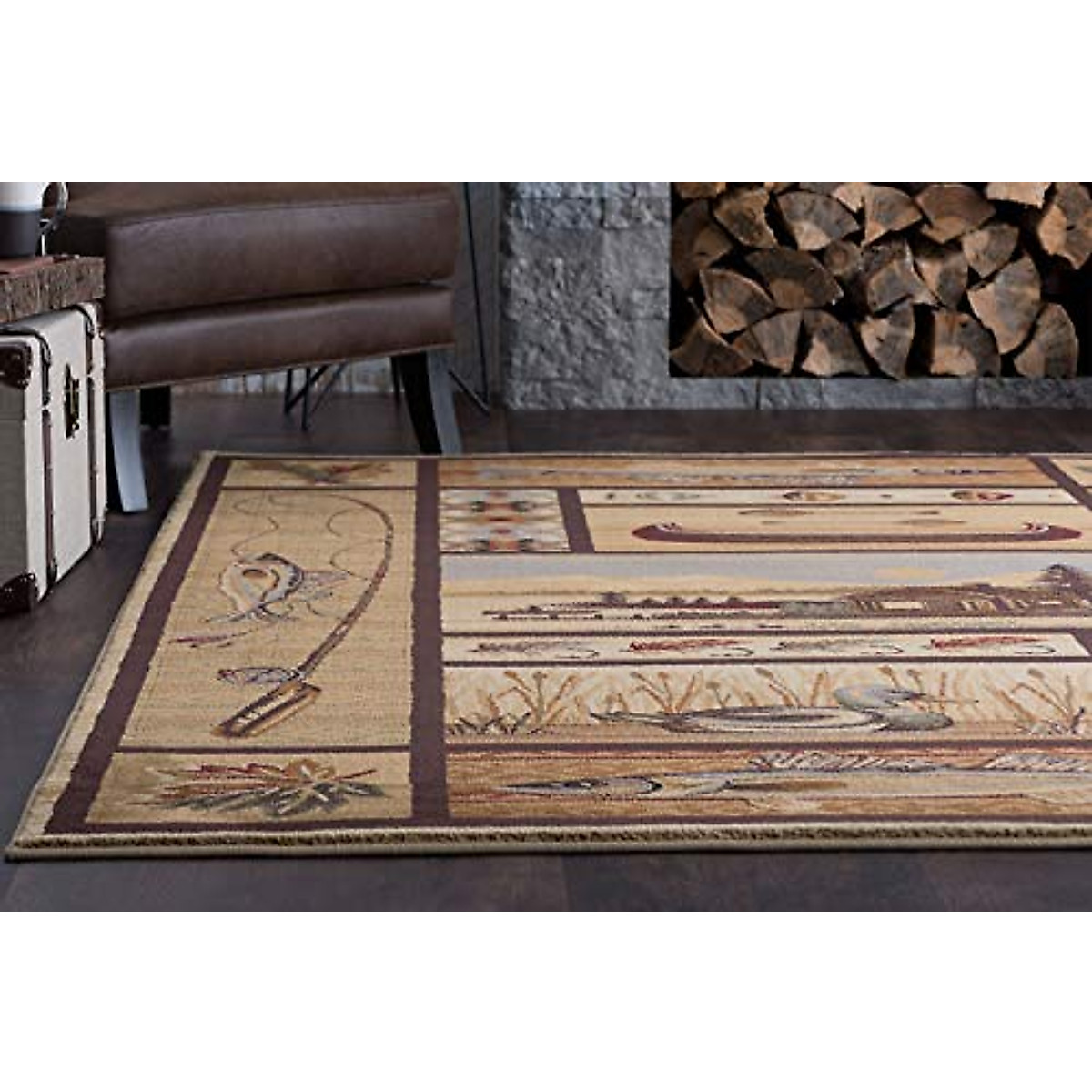 Lodge Retreat Novelty Lodge Pattern Beige Rectangle Area Rug, 8' x 10'