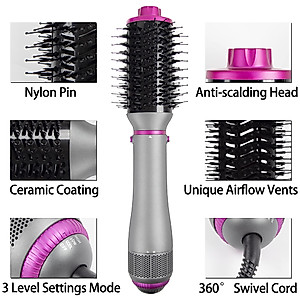 4 in 1 Blow Dryer Brush with Diffuser, Hair Dryer Brush and Volumizer, One-Step Hot Air Brush for Women, Detachable Hair Dryer Styler 1100W for Straightening Curling Drying Scalp Massage Styling
