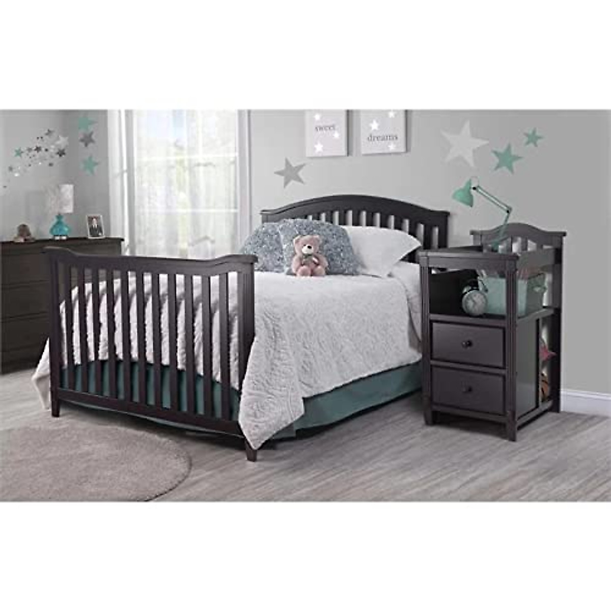 SORELLE FURNITURE Berkley Crib and Changer with Slat Panel Back Classic -in- Convertible Diaper Changing Table Non-Toxic Finish Wooden Baby Bed Toddler Childs Daybed Full-Size Nursery - Espresso