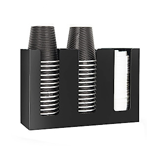 Tirifer Disposable Paper Cup Dispenser, Acrylic Coffee Cup and Lid Storage Organizer Holder, Coffee Milk Tea Shop Restaurant Accessories Christmas Party Supplies, 3 Compartments