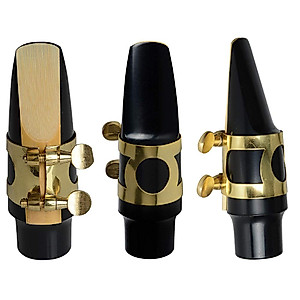 Jiayouy Tenor Sax Saxophone Mouthpiece with One Reed Golden Plated Ligature and Plastic Cap