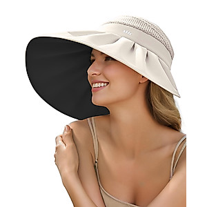 BENEUNDER Large Brim Foldable Sun Visor for Women UPF50+ UV Protection (Beige)