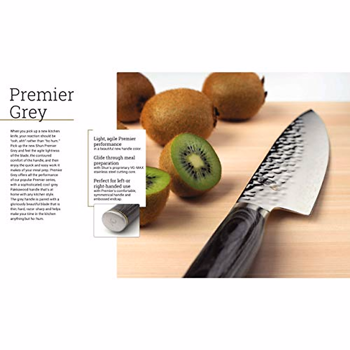 Shun Cutlery Premier Grey Chef's 8”, Thin, Light Kitchen Knife, Ideal for All-Around Food Preparation, Authentic, Handcrafted Japanese Knife, Professional Chef Knife