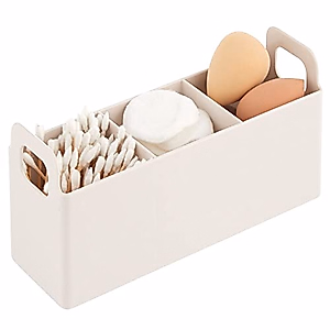 mDesign Divided Plastic Beauty Organizer Bin w/Handles for Bathroom Drawers, Vanity, or Countertops, Storage for Makeup Brushes, Palettes, Blush, Concealers - Lumiere Collection - 2 Pack, Cream/Beige