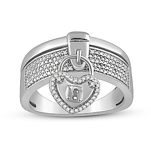 Jewelili Sterling Silver 1/8 Cttw Natural White Round Diamond Ring, Size 7