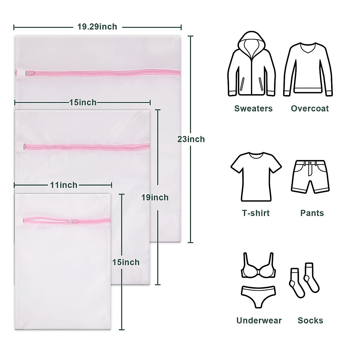 Mesh Laundry Bag for Delicates 3 Pcs,Sturdy and Durable,Suitable for Sorting and Washing Clothes,Such as Coats,Shirts,Sweaters,Pants,Bras and Baby Clothes