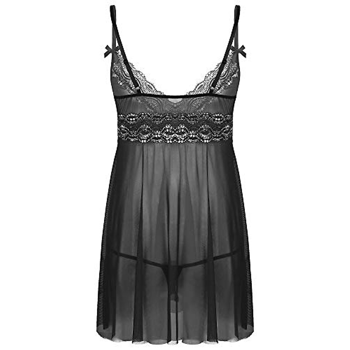 MSemis Sissy Babydoll Lingerie Nightie Dress Men Lace Sheer Tank Nightgown Crossress Nightdress Nightshirt Black X-Large