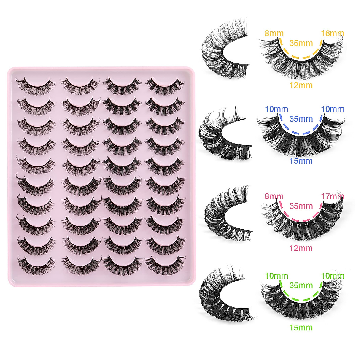 Ruairie False Eyelashes Natural Look Fluffy Wispy False Lashes Pack 20 Pairs 4 Styles Natural Lashes Russian Strip Lashes D Curl Cat Eye Fake Eyelashes Bulk