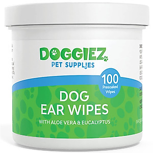 Doggiez Pet Supplies - Dog Ear Cleaner Wipes with Aloe Vera and Eucalyptus (100 Count) Ear Treatment Otic Cleanser for Dogs- Helps Ear itching and Irritants - Safe for Puppies Over 12 Weeks