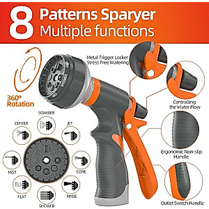 SPECILITE Garden Water Hose 150 ft x 5/8 in Heavy Duty, Flexible and Lightweight, Burst 600 psi, Kink-less Hybrid Rubber Pipe for Backyard, 3/4'' Brass Fittings, Orange